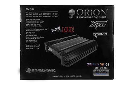 Orion XTR1500.1DZ Monoblock Class D High Performance Amplifier with Remote Subwoofer Control, 1500W RMS