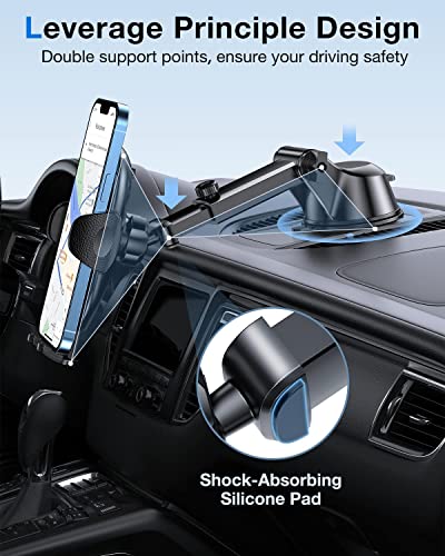 [Upgraded] YRU Car Phone Mount, Sturdy Suction Adjustable Long Arm Cell Phone Holder for Car Dashboard Air Vent Windshield, Handsfree Dash Stand for iPhone 14 13 Pro Max, Samsung Universal Cellphone