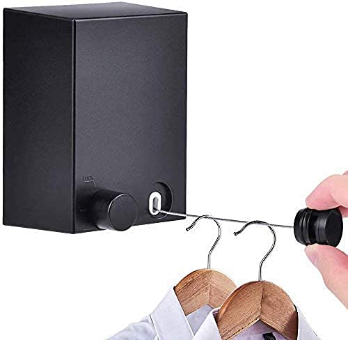 Retractable Clothesline, Adjustable Clothing Rope Indoor Outdoor with ABS Case+ Aluminum, Heavy Duty Stainless Steel Line Wall Mounted Laundry Drying String for Hotel Home 13.8 Feet-Black
