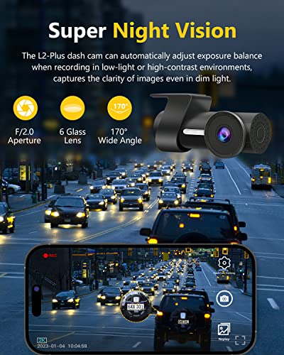 Dash Cam Front 2K 1440P WiFi, Dashboard Camera Recorder for Car, with 32GB SD-Card, WDR, Night Vision, Loop Recording, G-Sensor, Parking Monitor, Support 128GB Max