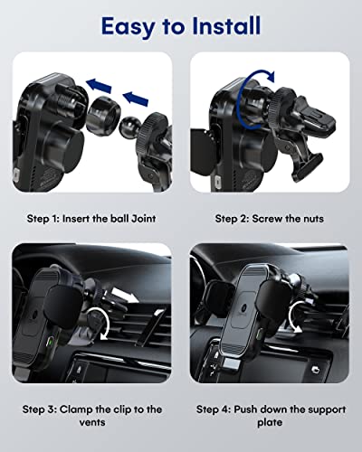 [Upgraded Version] ZeeHoo Wireless Car Charger,15W Fast Charging Auto-Clamping Car Mount, Car Vent Charging Phone Holder for iPhone 14 13 12 11, Samsung Galaxy S23 Ultra S21 S20 Note 20, etc