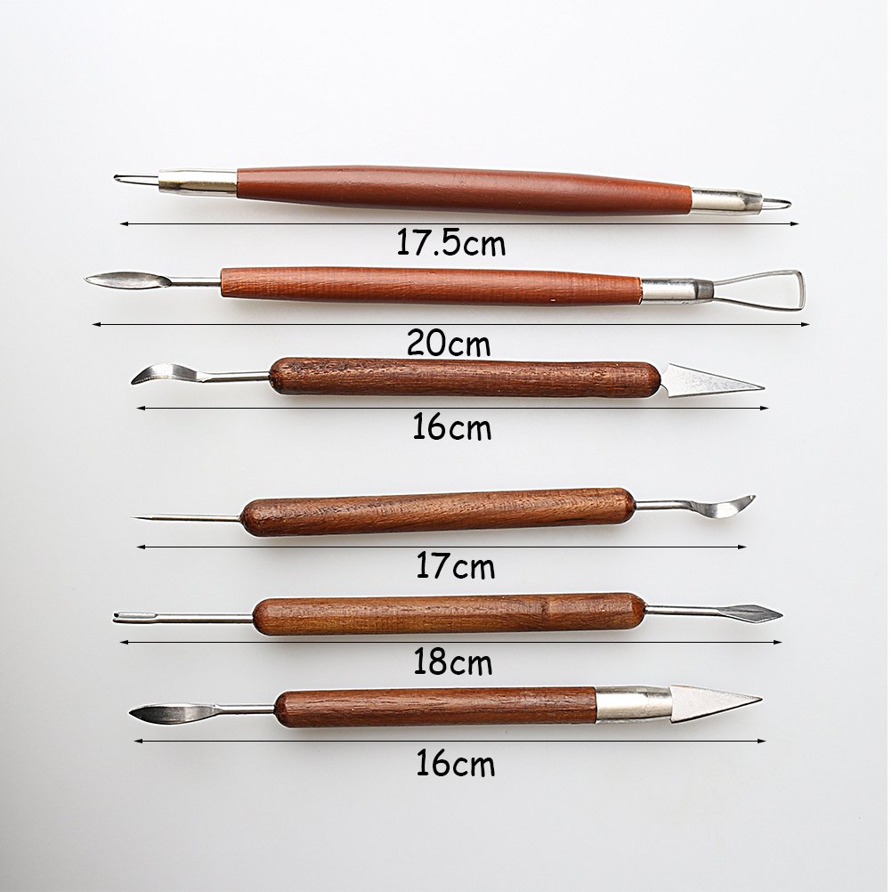 Fashion Road 6Pcs Clay Sculpting Tools, Clay Tools Pottery Tools Wooden Handle Double-Sided Set for Pottery Ceramics Sculpting