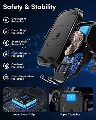 [Upgraded Version] ZeeHoo Wireless Car Charger,15W Fast Charging Auto-Clamping Car Mount, Car Vent Charging Phone Holder for iPhone 14 13 12 11, Samsung Galaxy S23 Ultra S21 S20 Note 20, etc