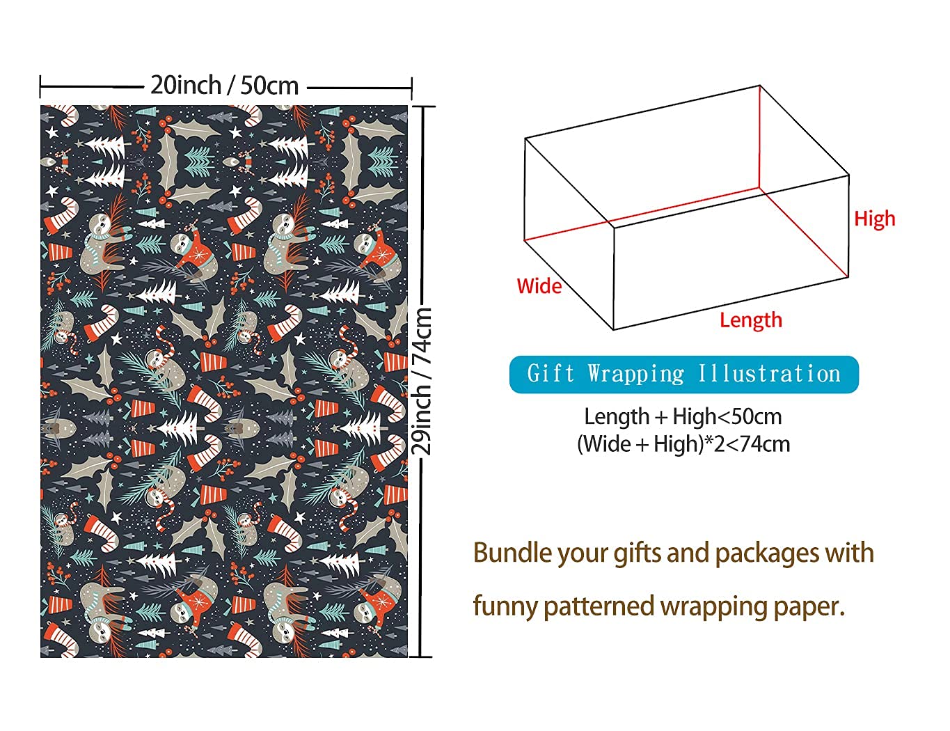 Christmas Wrapping Paper for Kids Boys Girls Men Women, Gift Wrapping Paper Include Santa, Stockings,Tree, Xmas Wrapping paper 20 x 29 Inches per Sheet (12 Sheets 48 sq. ft.)Recycled Easy Storage