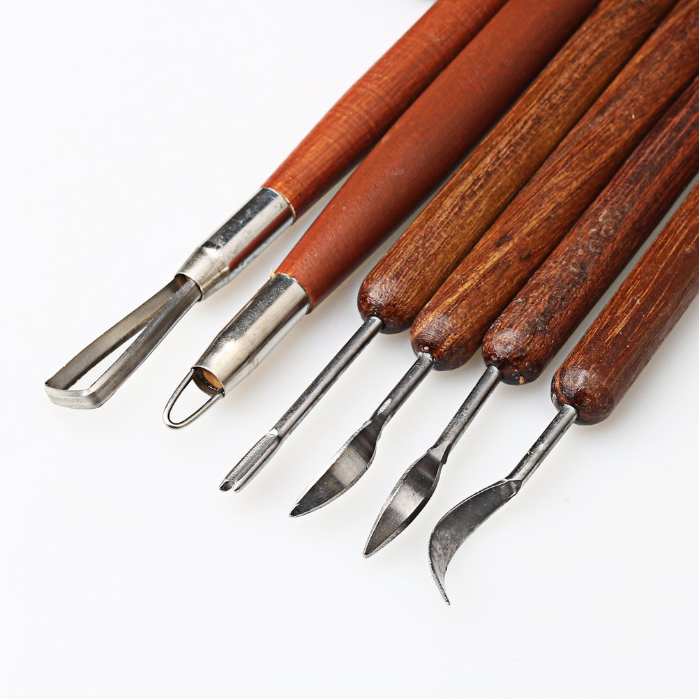 Fashion Road 6Pcs Clay Sculpting Tools, Clay Tools Pottery Tools Wooden Handle Double-Sided Set for Pottery Ceramics Sculpting