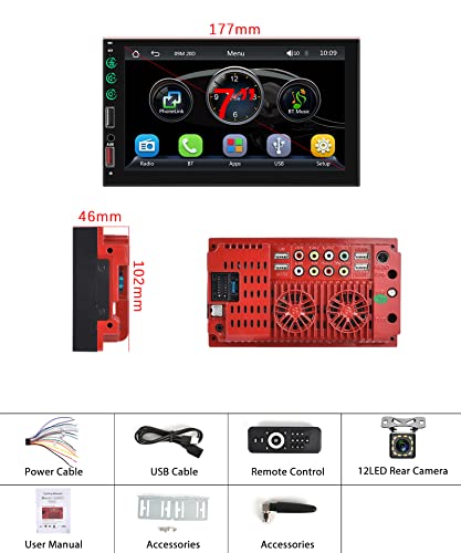 Double Din Car Stereo Car Radio Apple Carplay, Rimoody 7 Inch Touch Screen Car Radio with Bluetooth FM Radio Mirror Link TF/USB/AUX Input SWC Car Multimedia Player + Backup Camera