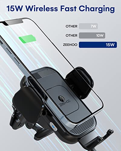 [Upgraded Version] ZeeHoo Wireless Car Charger,15W Fast Charging Auto-Clamping Car Mount, Car Vent Charging Phone Holder for iPhone 14 13 12 11, Samsung Galaxy S23 Ultra S21 S20 Note 20, etc