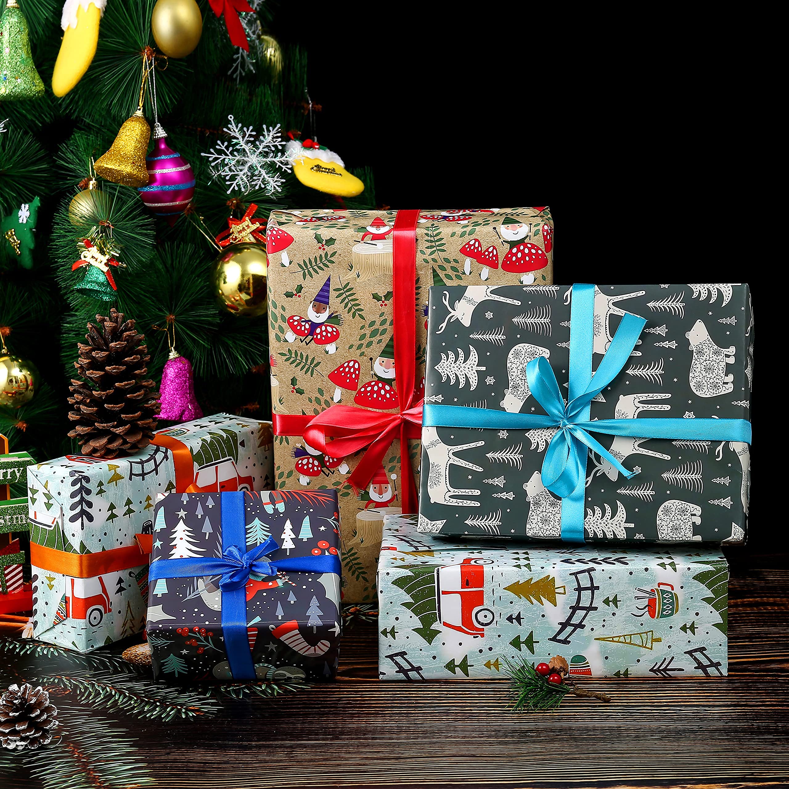 Christmas Wrapping Paper for Kids Boys Girls Men Women, Gift Wrapping Paper Include Santa, Stockings,Tree, Xmas Wrapping paper 20 x 29 Inches per Sheet (12 Sheets 48 sq. ft.)Recycled Easy Storage