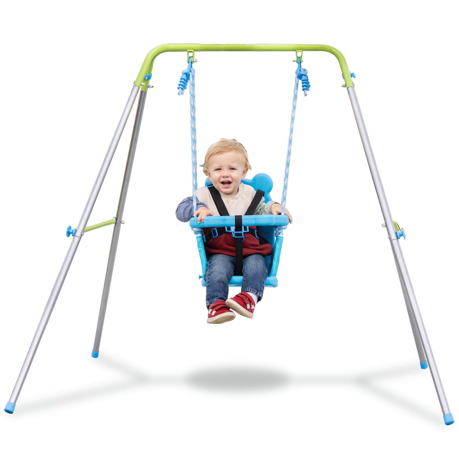 Sportspower My First Toddler Swing - Heavy-Duty Baby Indoor/Outdoor Swing Set with Safety Harness, Blue, 52"L x 55"W x 47"H
