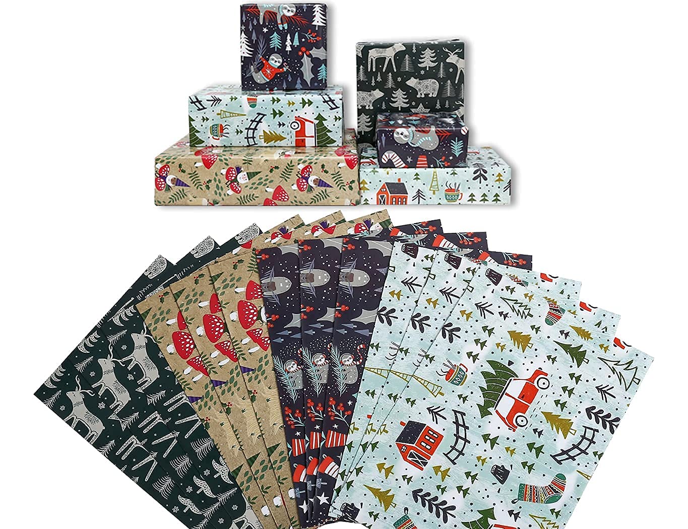 Christmas Wrapping Paper for Kids Boys Girls Men Women, Gift Wrapping Paper Include Santa, Stockings,Tree, Xmas Wrapping paper 20 x 29 Inches per Sheet (12 Sheets 48 sq. ft.)Recycled Easy Storage