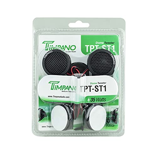 Timpano TPT-ST1 Dome Tweeter, 1 Inch Tweeter Set for Car Audio, Angle or Surface Mount Tweeters, 4 Ohm Soft Dome 150 Watts Max Power Tweeter for Pro Car Audio (Pair)