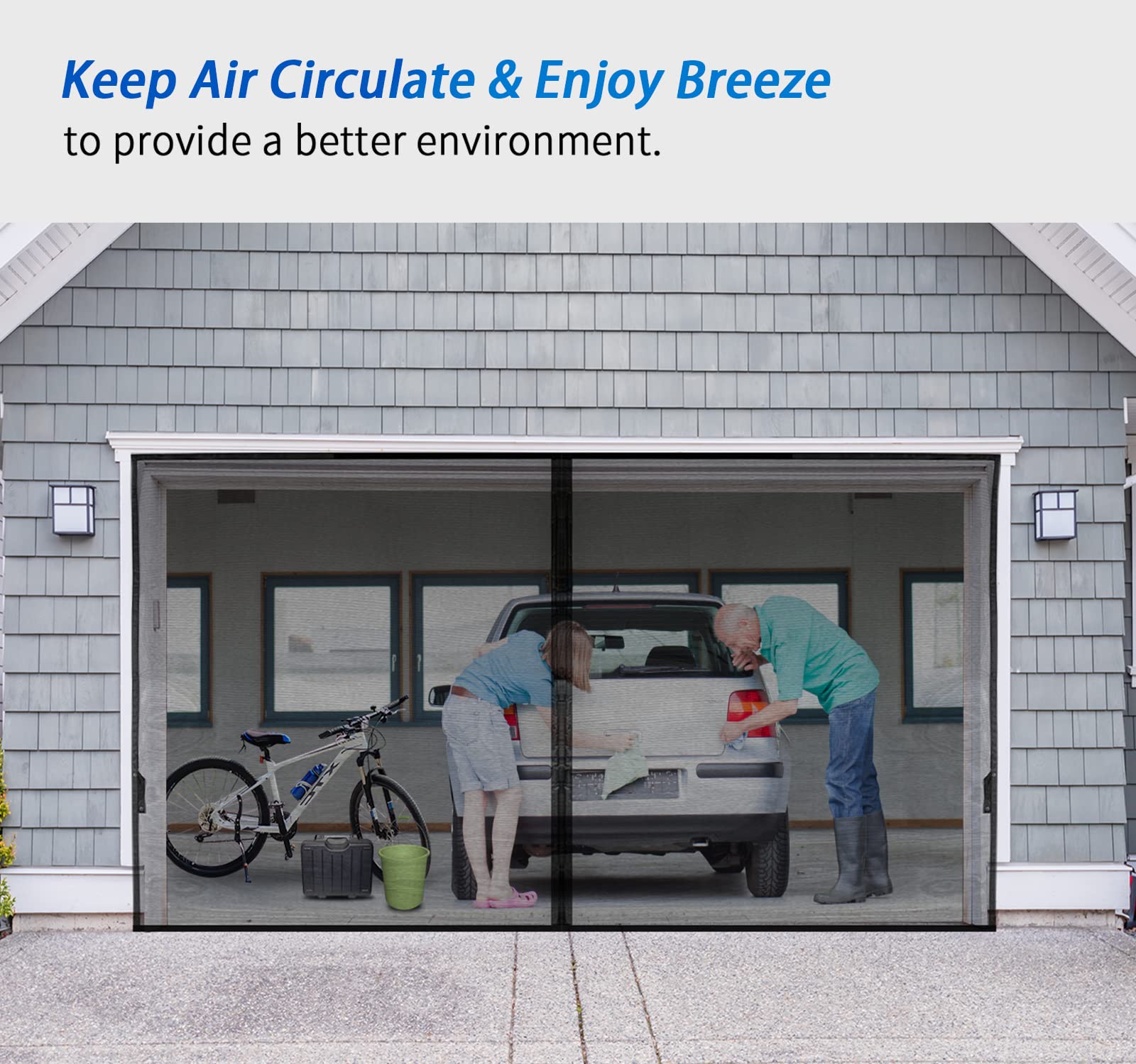 Garage Door Screen For 2 Car 18x7FT, Magnetic Screen Garage with Retractable Fiberglass Mesh and Heavy Duty Weighted Bottom, Easy Assembly & Pass, Hands Free Screen Door w/ 40 Magnets for Garage/Patio