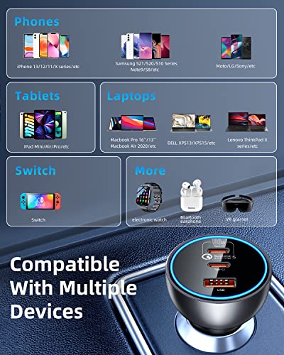 160W USB C Car Charger, Baseus PD3.0 QC5.0 PPS 45W 3 Ports Super Fast Charging Type C Car Phone Charger Adapter for iPhone 14 13 12 11 Pro Max Samsung Galaxy S22/S21 Ultra/Tab S8 iPad MacBook Laptop