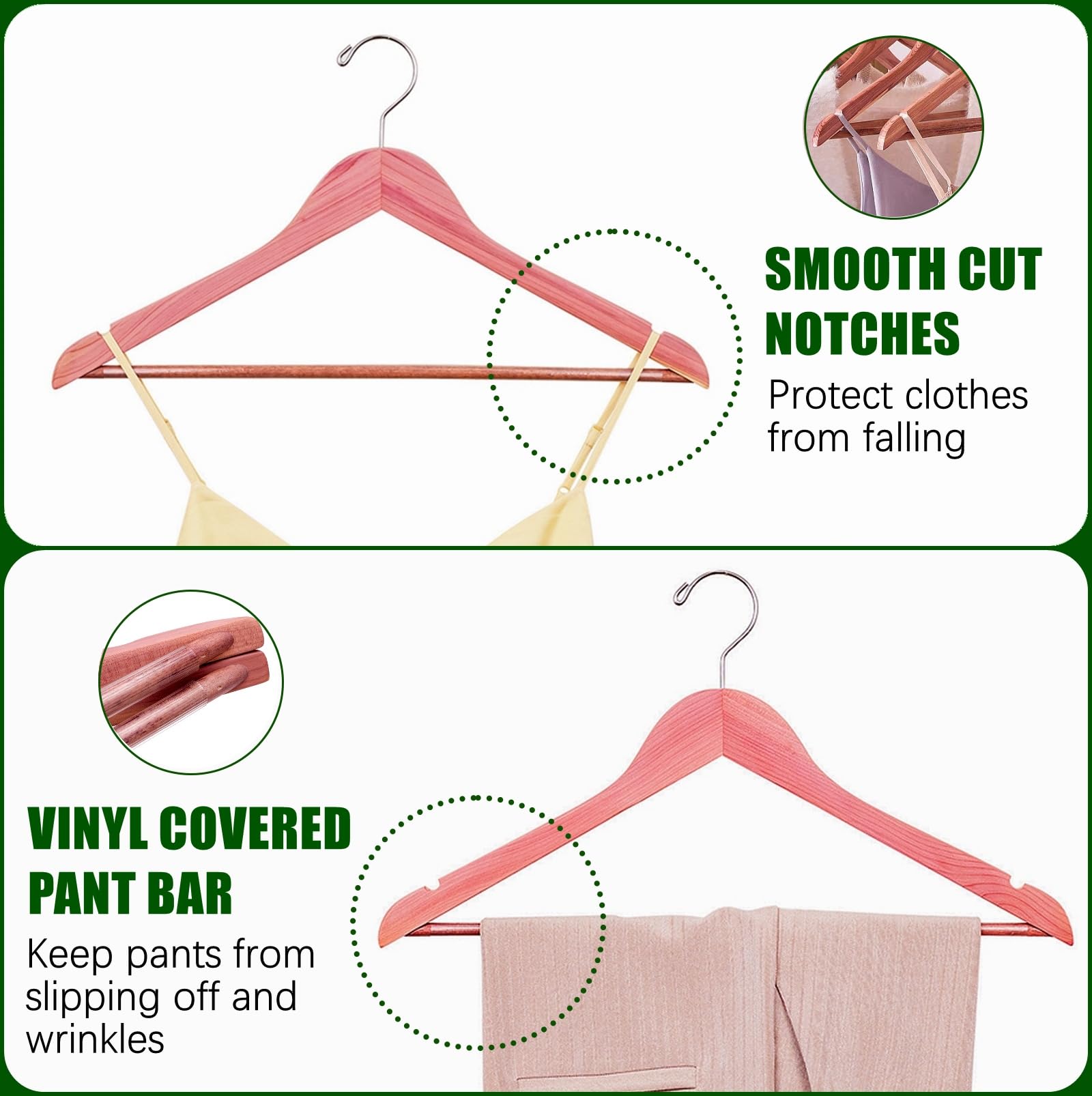 Amber Home 16 Pack American Red Cedar Hangers, Smooth Finish Wood Coat Hangers for Suit Shirt, Aromatic Cedar Clothes Hangers with Swivel Hook & Notches for Dress, Jacket, Pants (Cedar,16)