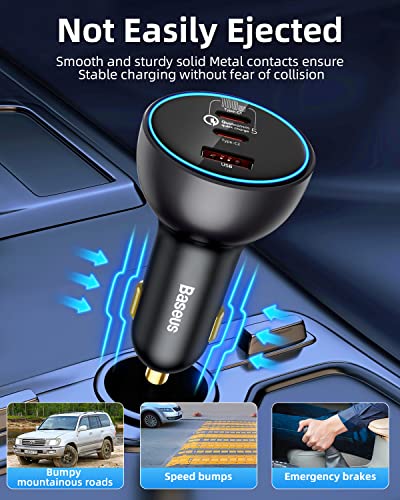 160W USB C Car Charger, Baseus PD3.0 QC5.0 PPS 45W 3 Ports Super Fast Charging Type C Car Phone Charger Adapter for iPhone 14 13 12 11 Pro Max Samsung Galaxy S22/S21 Ultra/Tab S8 iPad MacBook Laptop