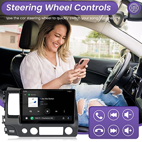 Fortdows Car Stereo Radio for Honda Civic 2006-2011, for Wireless Carplay/Android Auto 10" IPS Touch Screen Car Stereo Radio with Bluetooth Wi-Fi GPS Backup Camera, 4G RAM 64G ROM