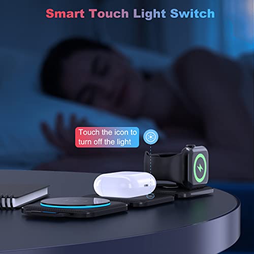Travel 3 in 1 Magsafe Wireless Charger, Foldable Wireless Charging Station for Apple, Wireless Charging Pad Compatible with iPhone 14 13 12 11/Pro/XS/XR,AirPods 3/2/Pro, iWatch 7/6/5/4/3/2