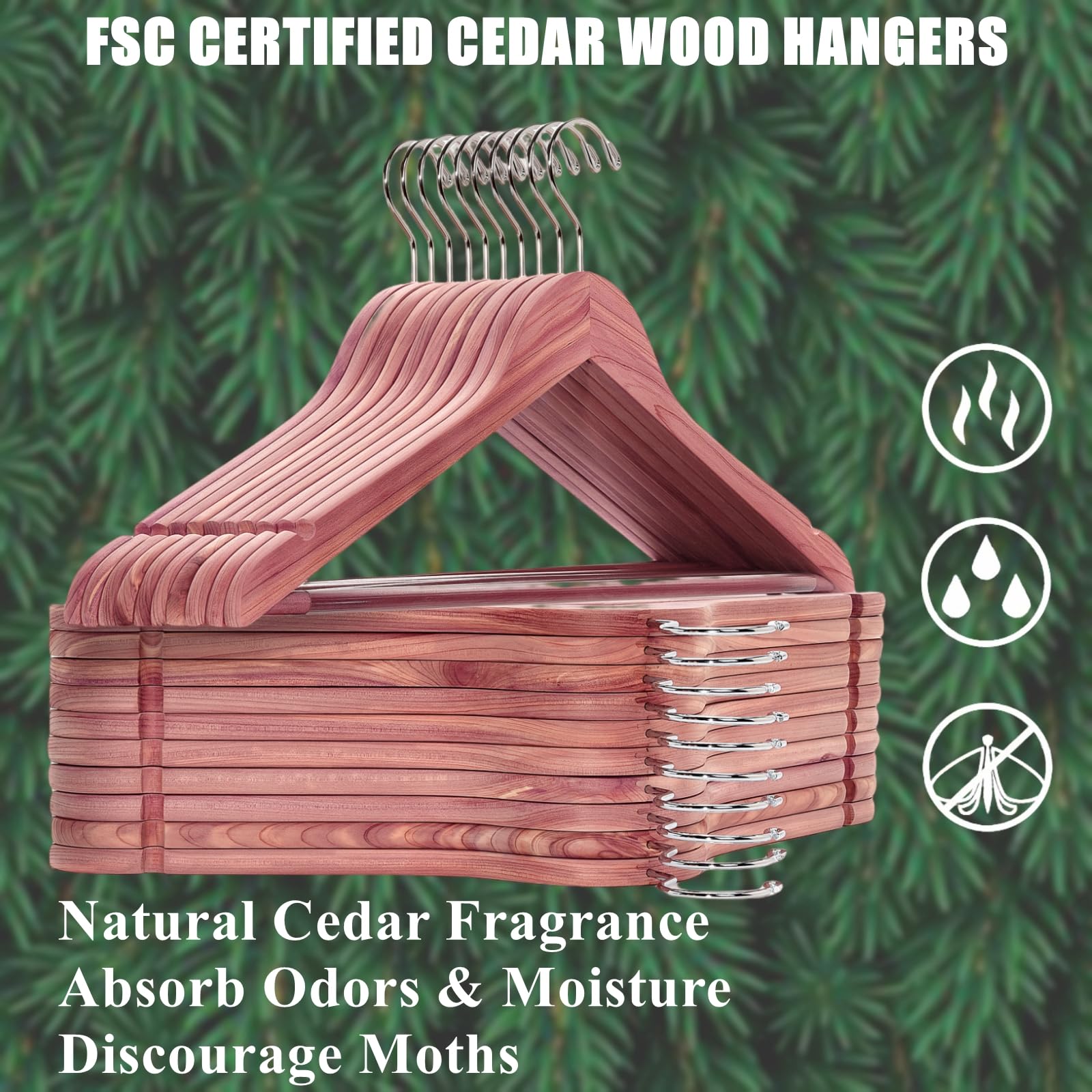 Amber Home 16 Pack American Red Cedar Hangers, Smooth Finish Wood Coat Hangers for Suit Shirt, Aromatic Cedar Clothes Hangers with Swivel Hook & Notches for Dress, Jacket, Pants (Cedar,16)