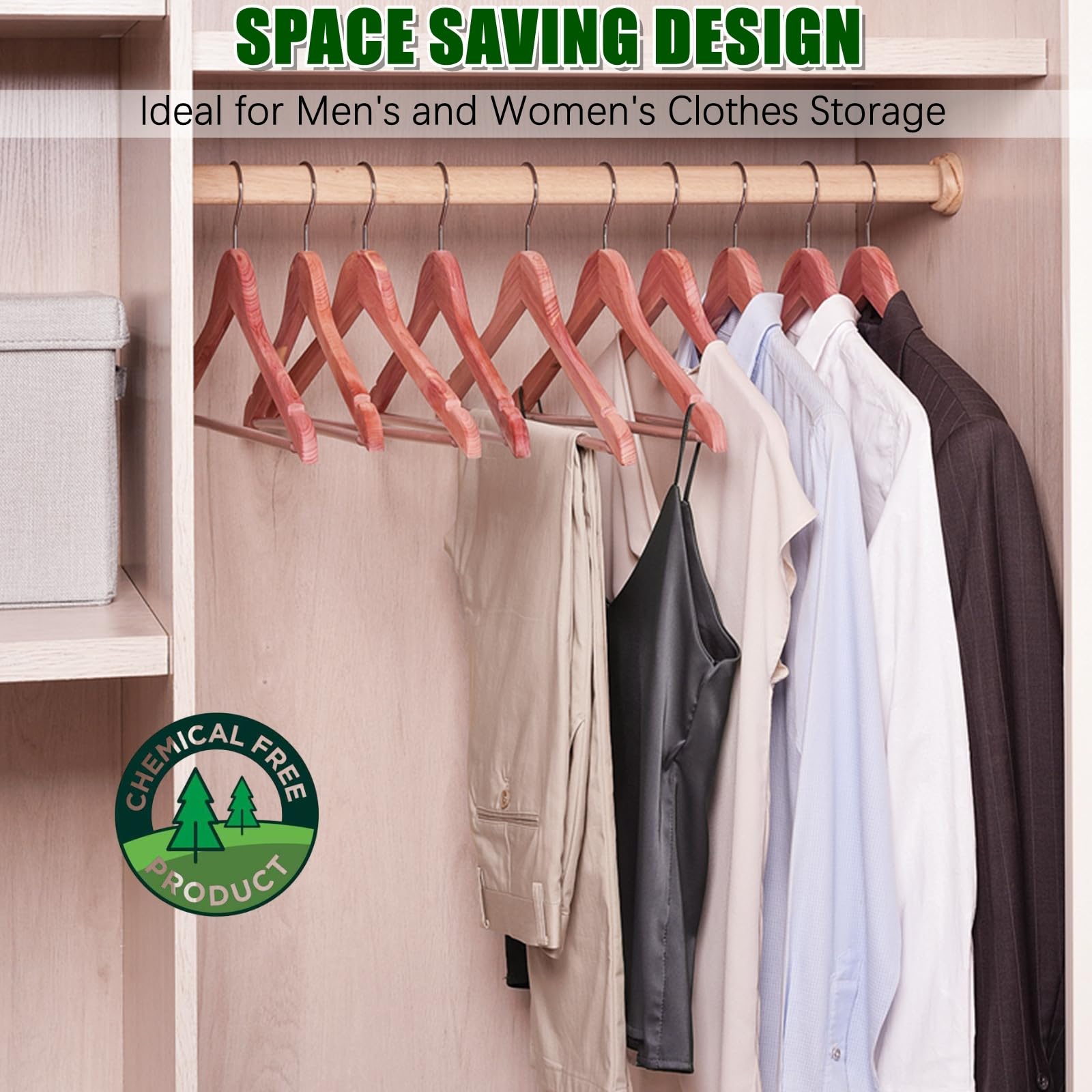 Amber Home 16 Pack American Red Cedar Hangers, Smooth Finish Wood Coat Hangers for Suit Shirt, Aromatic Cedar Clothes Hangers with Swivel Hook & Notches for Dress, Jacket, Pants (Cedar,16)