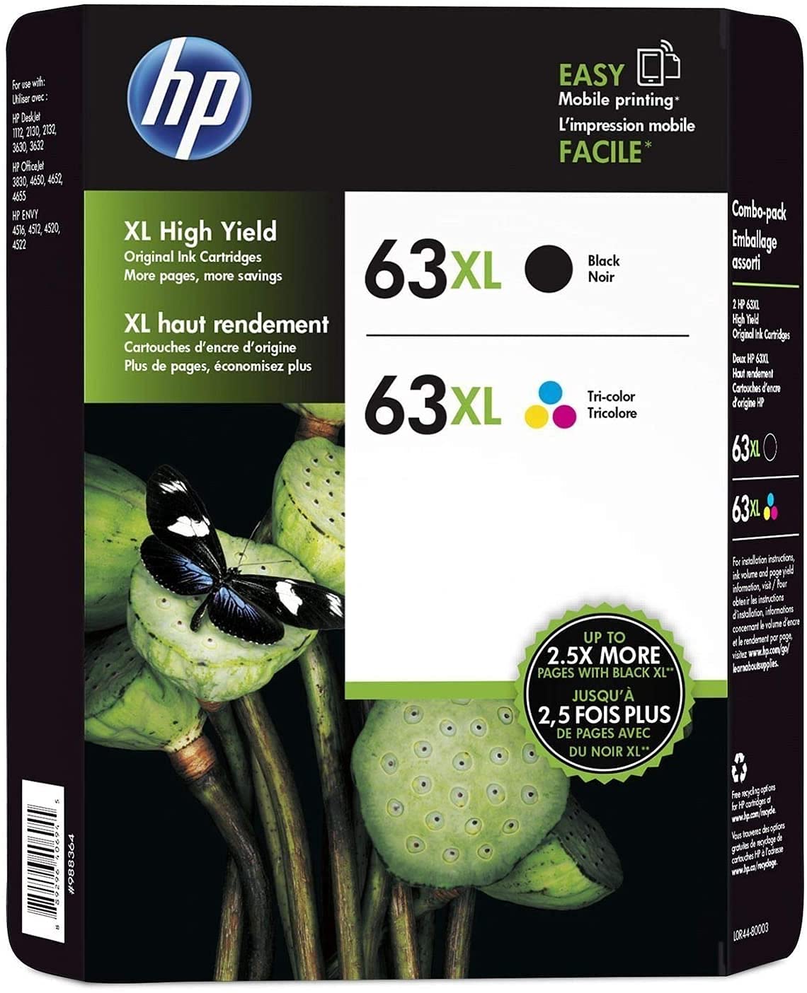 HP 63XL Black and Color Combo Ink Cartridges, 2 pk