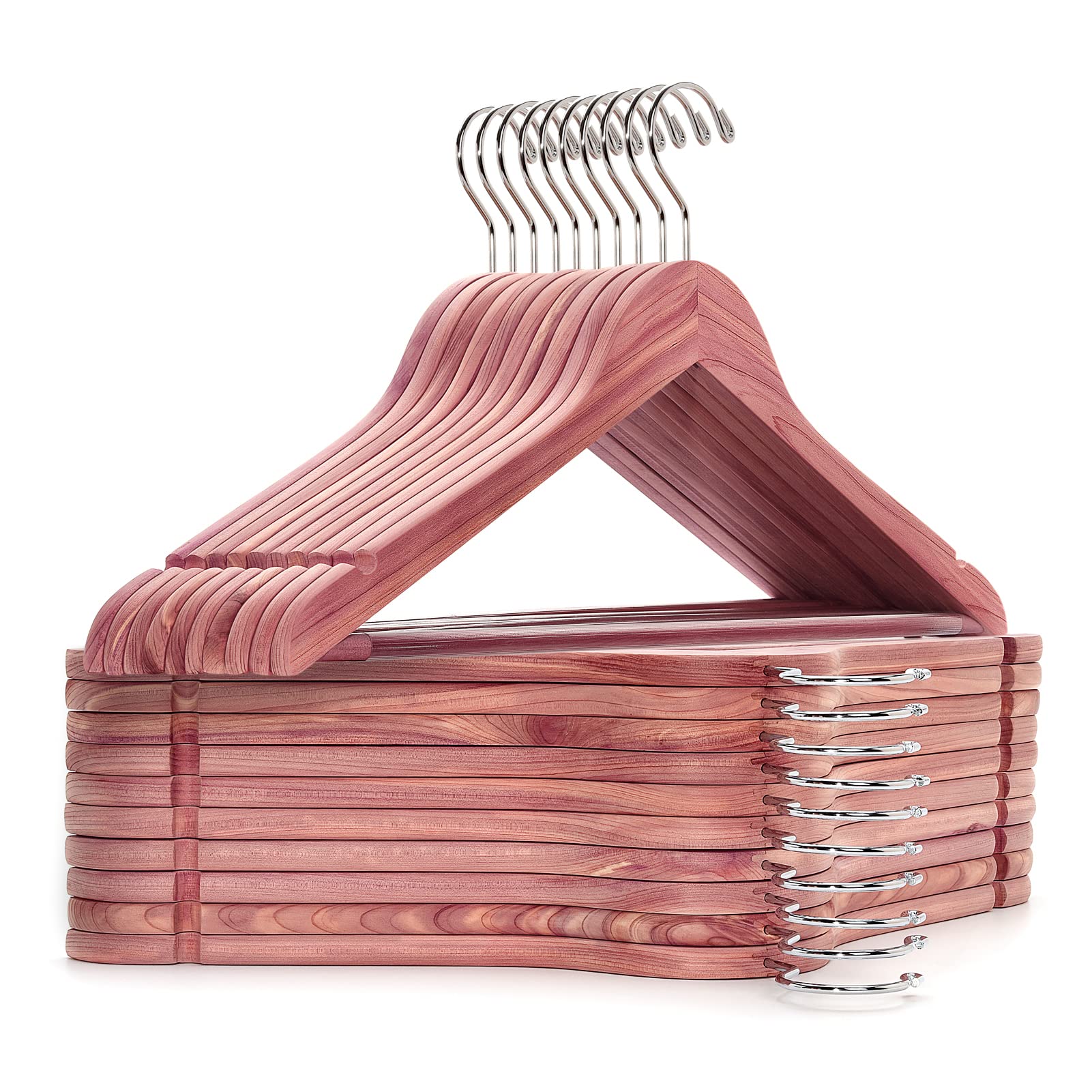 Amber Home 16 Pack American Red Cedar Hangers, Smooth Finish Wood Coat Hangers for Suit Shirt, Aromatic Cedar Clothes Hangers with Swivel Hook & Notches for Dress, Jacket, Pants (Cedar,16)
