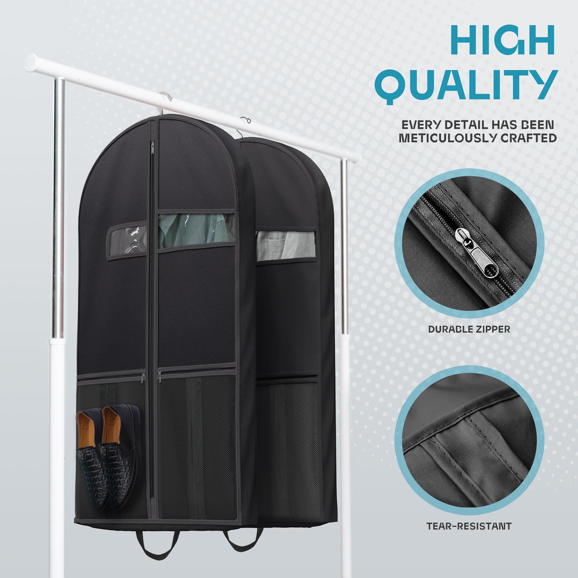 Lazebox 43" Travel Garment Bag with Accessories Zipper Pocket, Heavy Duty Suit Bag for Suits, Tuxedos, Dresses, Coats, Black, 1 pack