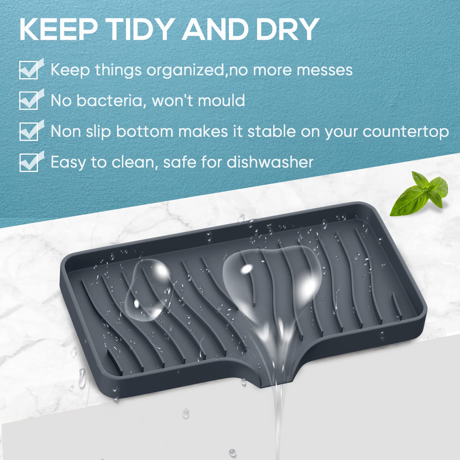 Kitchen Sink Tray,Self Draining Kitchen Soap Tray Soap Holder Silicone Sponge Holder for Kitchen Sink,Kitchen Bathroom Sink Caddy Sink Organizer for Sponge,Soap Dispenser,Dish Scrubber,Palm Brush