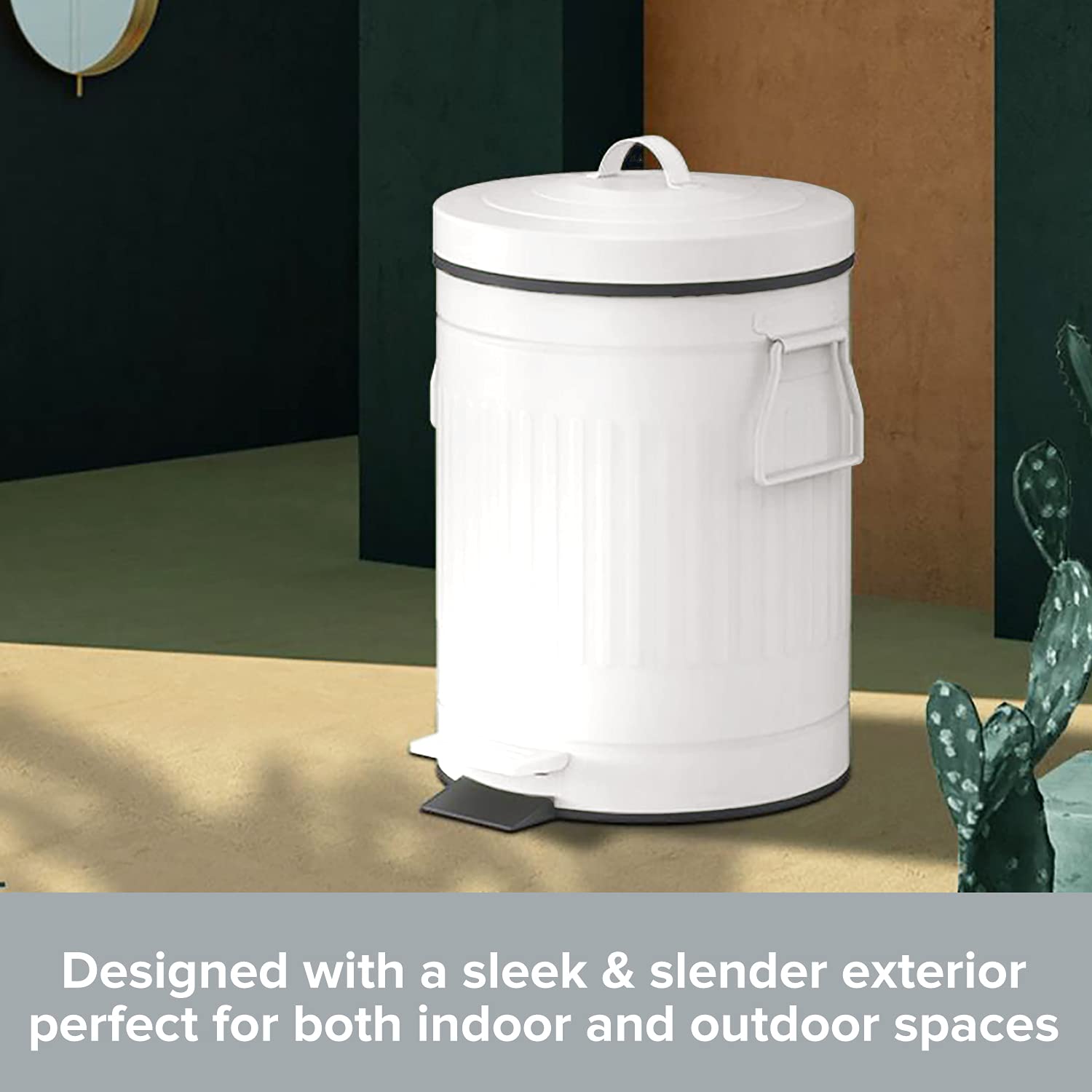 Retro Trash Can with Lid - 8L/2.1Gal Step Trash Can w/ Soft Closing Lid - Round Garbage Can w/ Handles - Touchless Trash Can w/ Removable Garbage Guard Bucket - Outdoor Garbage Can - Large Trash Bin, White