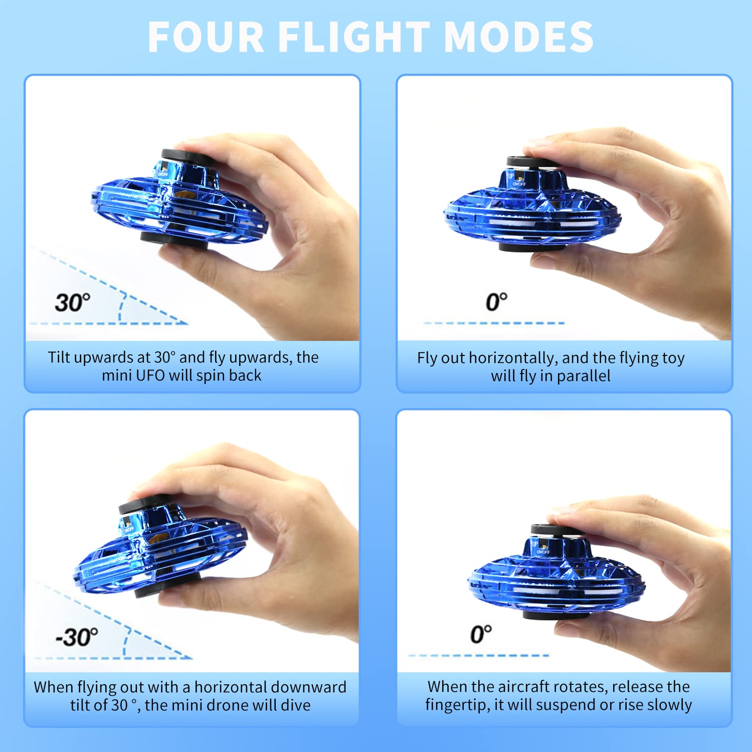 OBEST Flying Spinner UFO Mini Drone, Fidget Flying Spinner Hand Operated Drones Indoor Outdoor Cool Stuff, Mini Drones Toys Birthday Gifts for Kids Ages 8+