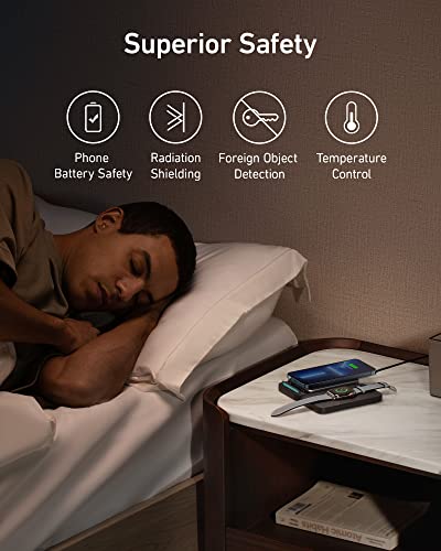 Anker Wireless Charging Station, 533 Wireless Charger (3-in-1 Stand) for iPhone 13, 13 Pro, Samsung, AirPods Pro, Apple Watch 1-6 (Only Compatible with Original 3.3ft Watch Cable, Not Included)