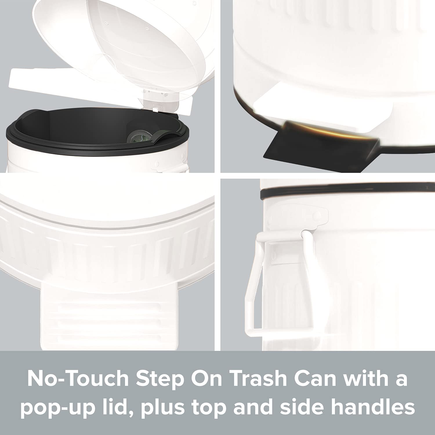 Retro Trash Can with Lid - 8L/2.1Gal Step Trash Can w/ Soft Closing Lid - Round Garbage Can w/ Handles - Touchless Trash Can w/ Removable Garbage Guard Bucket - Outdoor Garbage Can - Large Trash Bin, White