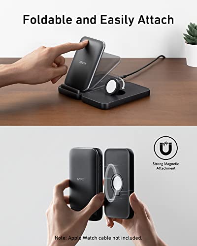Anker Wireless Charging Station, 533 Wireless Charger (3-in-1 Stand) for iPhone 13, 13 Pro, Samsung, AirPods Pro, Apple Watch 1-6 (Only Compatible with Original 3.3ft Watch Cable, Not Included)