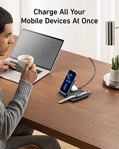 Anker Wireless Charging Station, 533 Wireless Charger (3-in-1 Stand) for iPhone 13, 13 Pro, Samsung, AirPods Pro, Apple Watch 1-6 (Only Compatible with Original 3.3ft Watch Cable, Not Included)