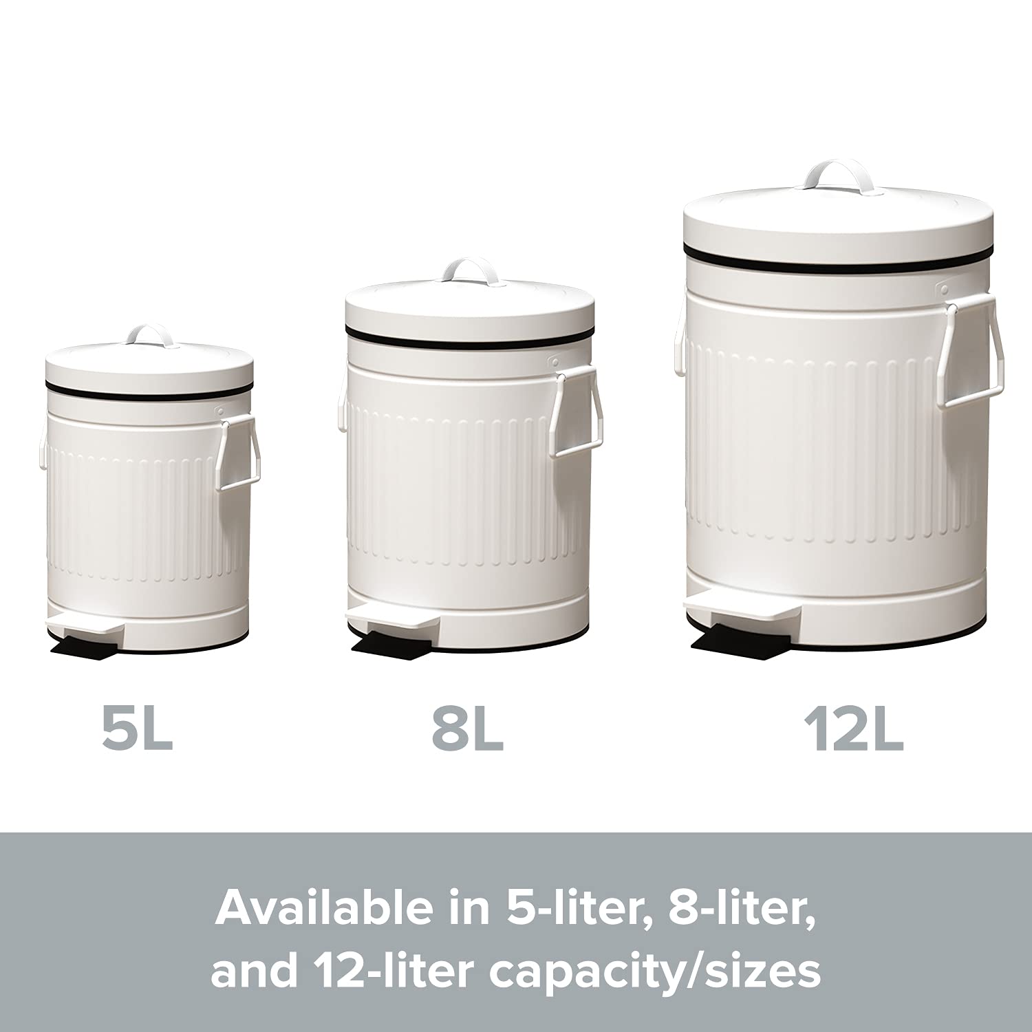 Retro Trash Can with Lid - 8L/2.1Gal Step Trash Can w/ Soft Closing Lid - Round Garbage Can w/ Handles - Touchless Trash Can w/ Removable Garbage Guard Bucket - Outdoor Garbage Can - Large Trash Bin, White