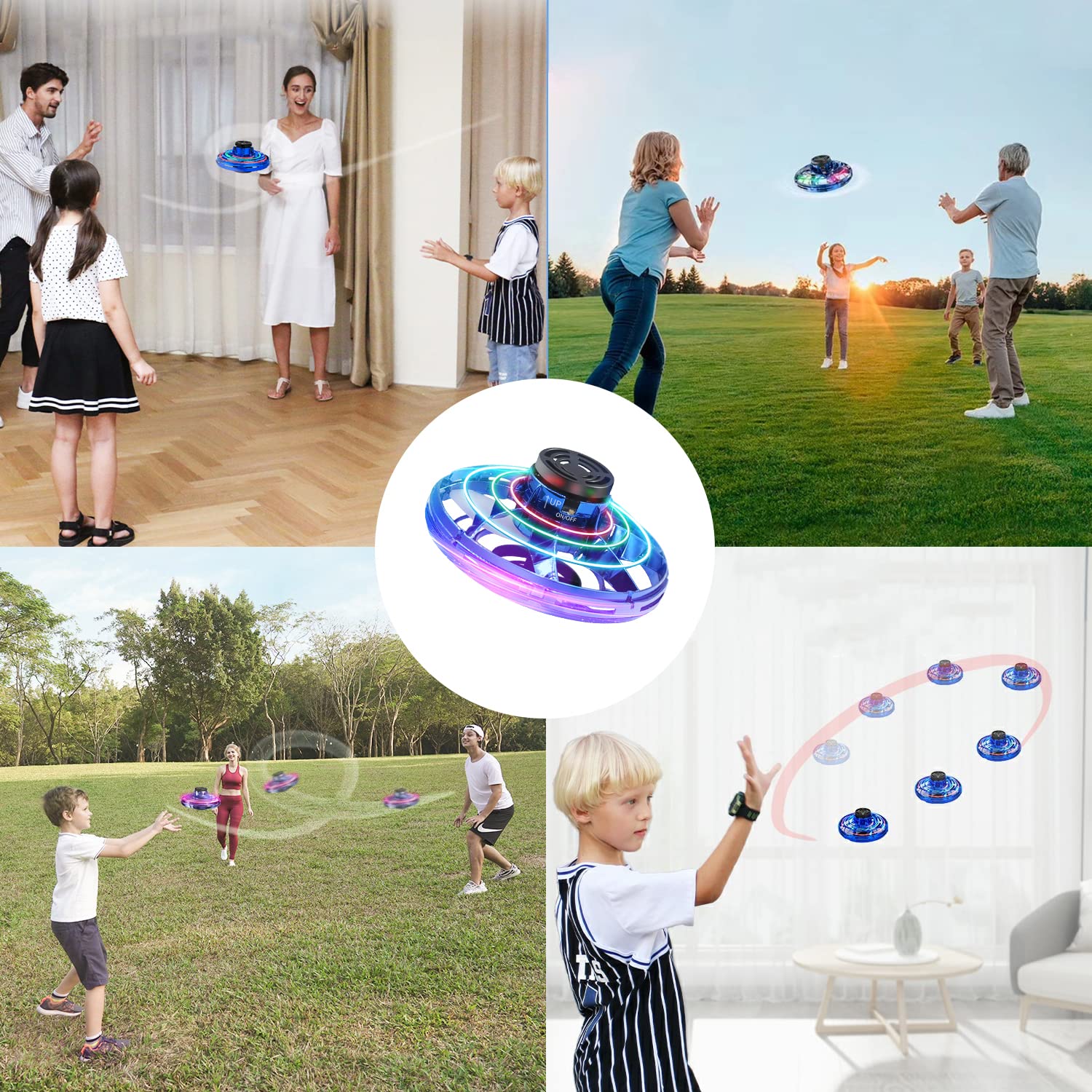 OBEST Flying Spinner UFO Mini Drone, Fidget Flying Spinner Hand Operated Drones Indoor Outdoor Cool Stuff, Mini Drones Toys Birthday Gifts for Kids Ages 8+
