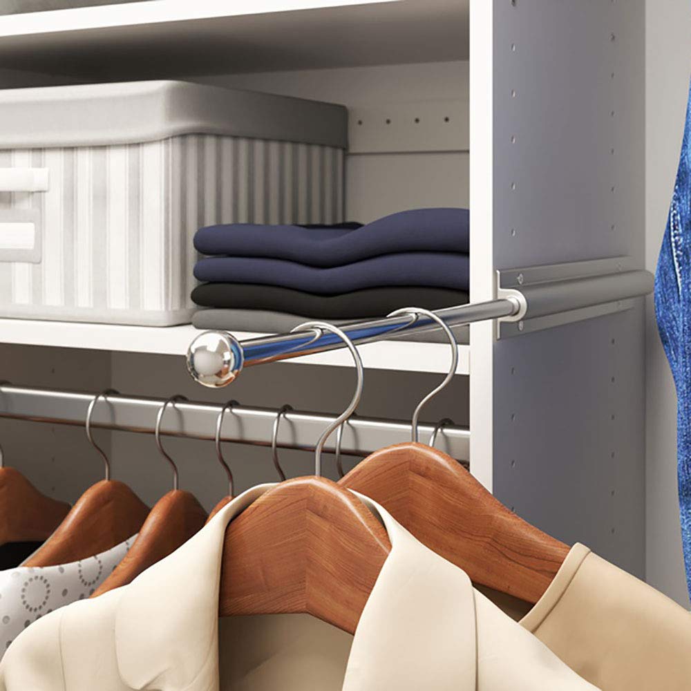 Easy Track RA1204-CH 12 Inch Easily Accessible Metal Sliding Wardrobe Closet Organizer Rod with Installation Hardware Included, Chrome