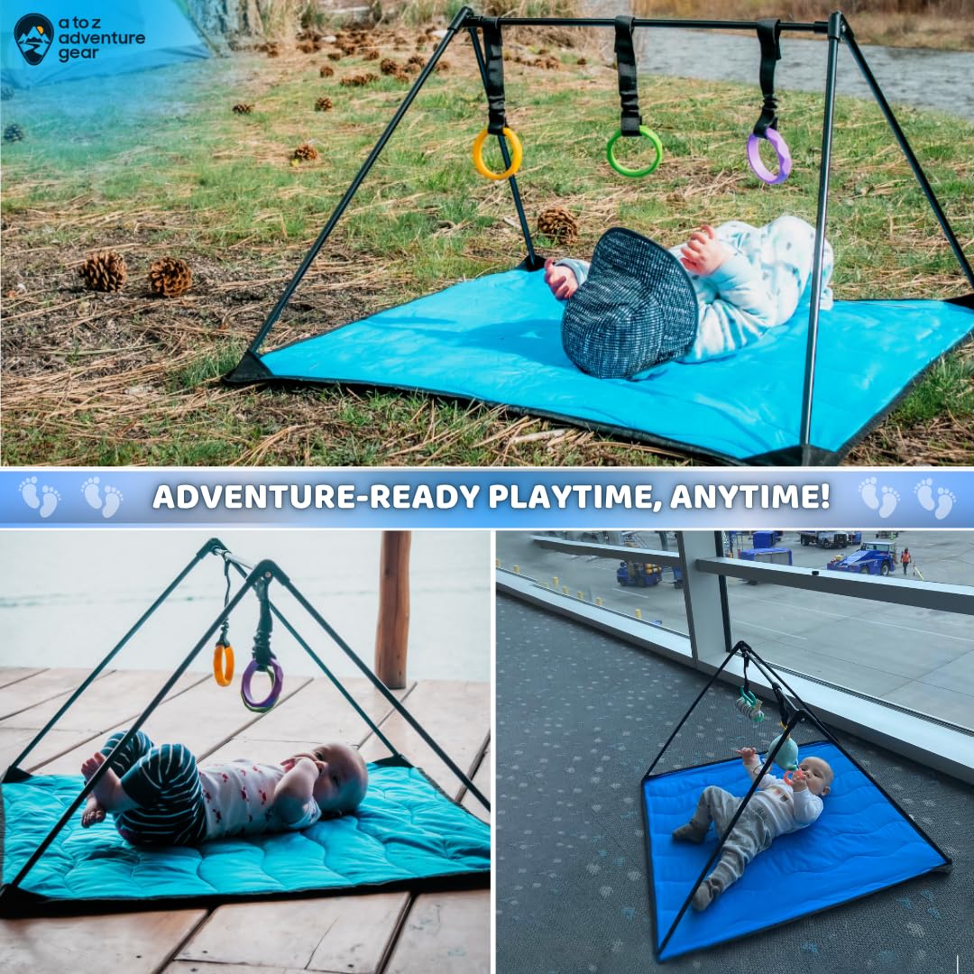 Portable Baby Play Mat for Travel and Outdoor Adventures, Easily Packs Into Stuff Sack, Packable Activity Gym and Tummy Time Mat, Lay and Play Adventure Mat