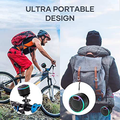 DUOTEN IPX7 Waterproof Speaker, Portable Bluetooth 5.0 Wireless Speaker with Suction Cup Shower Speaker, Longer Playtime RGB Lights, 360° Surround Sound Rich Bass for Outdoors, Travel, Pool, Beach