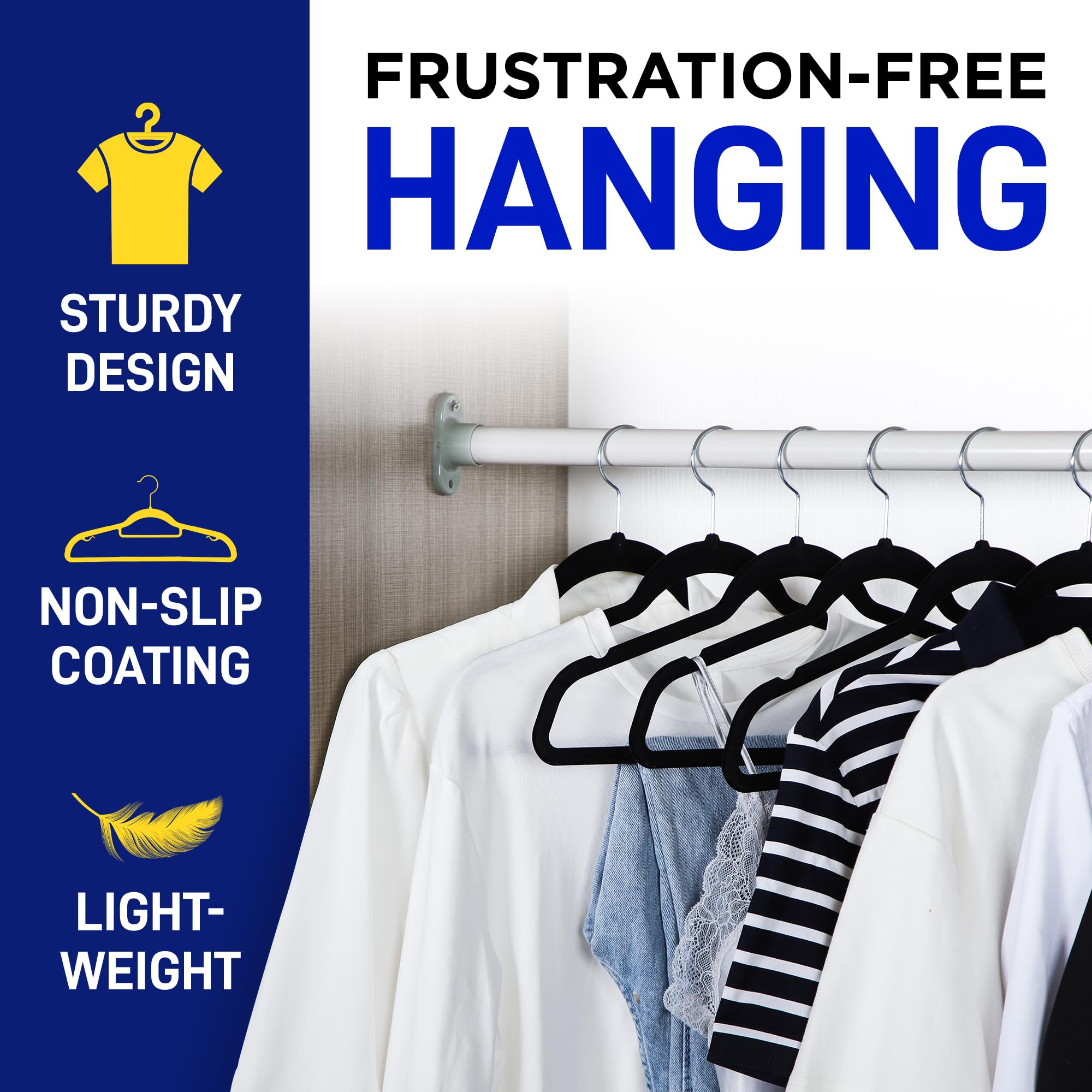 Lifemaster Velvet Non-Slip Plastic Hanger Set - 20 Pieces Non-Slip Clothes Hanger Set with 360° Swivel Hook, Space-Saving, Sleek Design, Smooth Velvet Finish, Lightweight Construction - Black