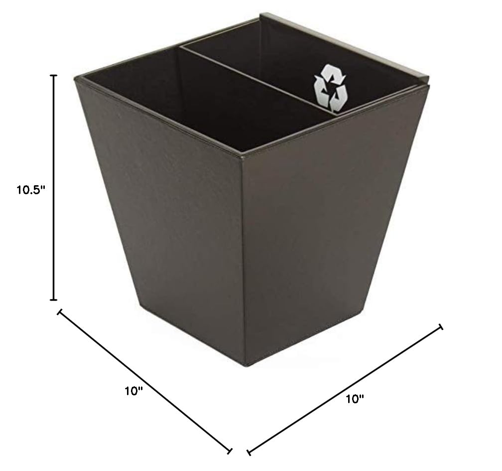 Dual Divided Trash Can with Removable Inner Bin for Separating Trash from Recycling. Great for Home Offices, Desks, Work from Home - Crafted from Black Leatherette