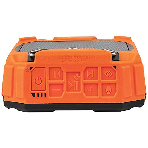 Klein Tools AEPJS3 Bluetooth Jobsite Speaker With Magnet and Hook, 20-Hr Run Time, Charge Devices Via USB A or C Ports, Daisy Chain for Pairing, Hands Free Capable, IP54 Dust and Water Resistant