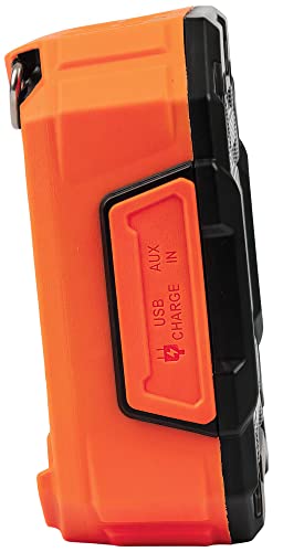 Klein Tools AEPJS3 Bluetooth Jobsite Speaker With Magnet and Hook, 20-Hr Run Time, Charge Devices Via USB A or C Ports, Daisy Chain for Pairing, Hands Free Capable, IP54 Dust and Water Resistant
