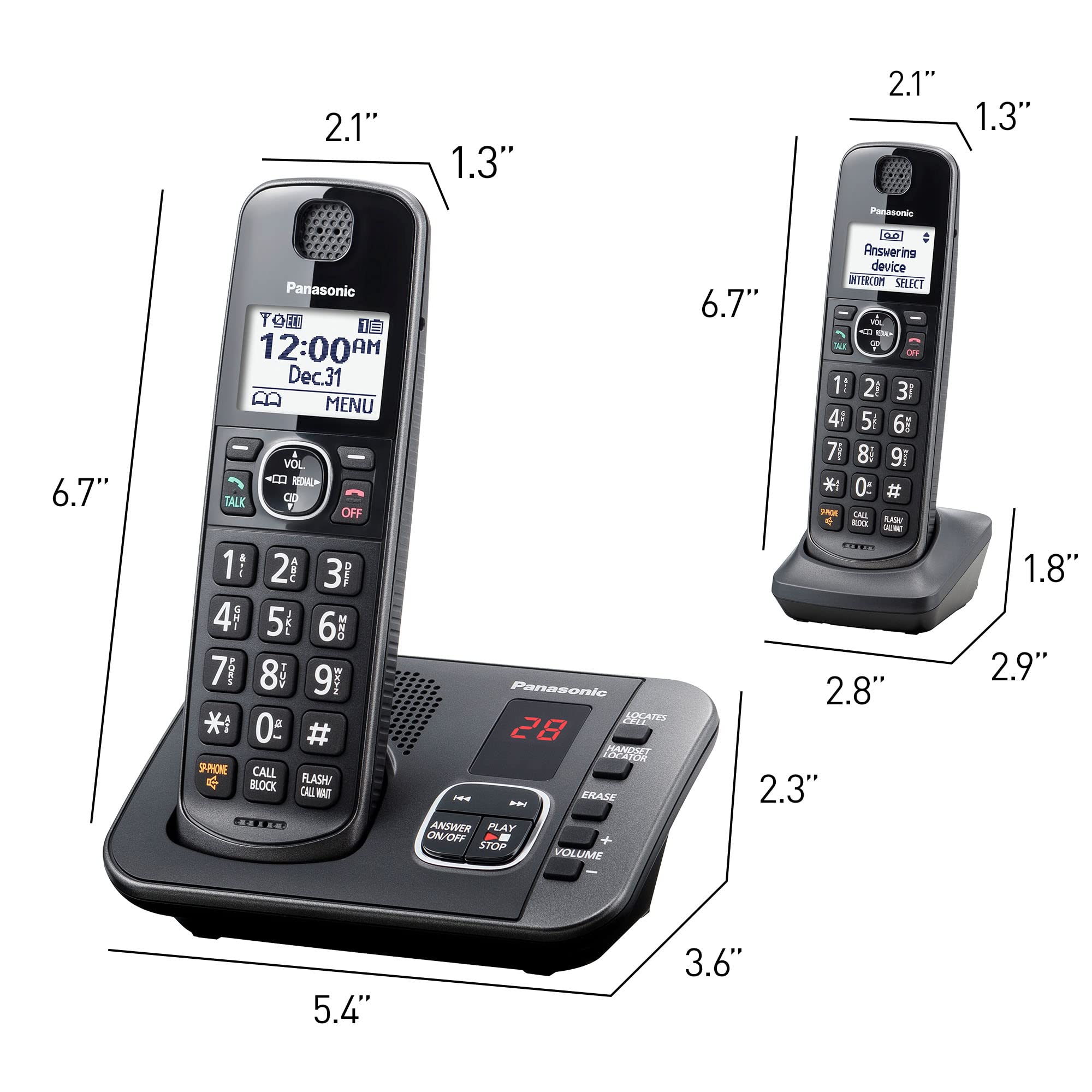 Panasonic DECT 6.0 Expandable Cordless Phone System with Answering Machine and Call Blocking - 3 Handsets - KX-TGE633M (Metallic Black)