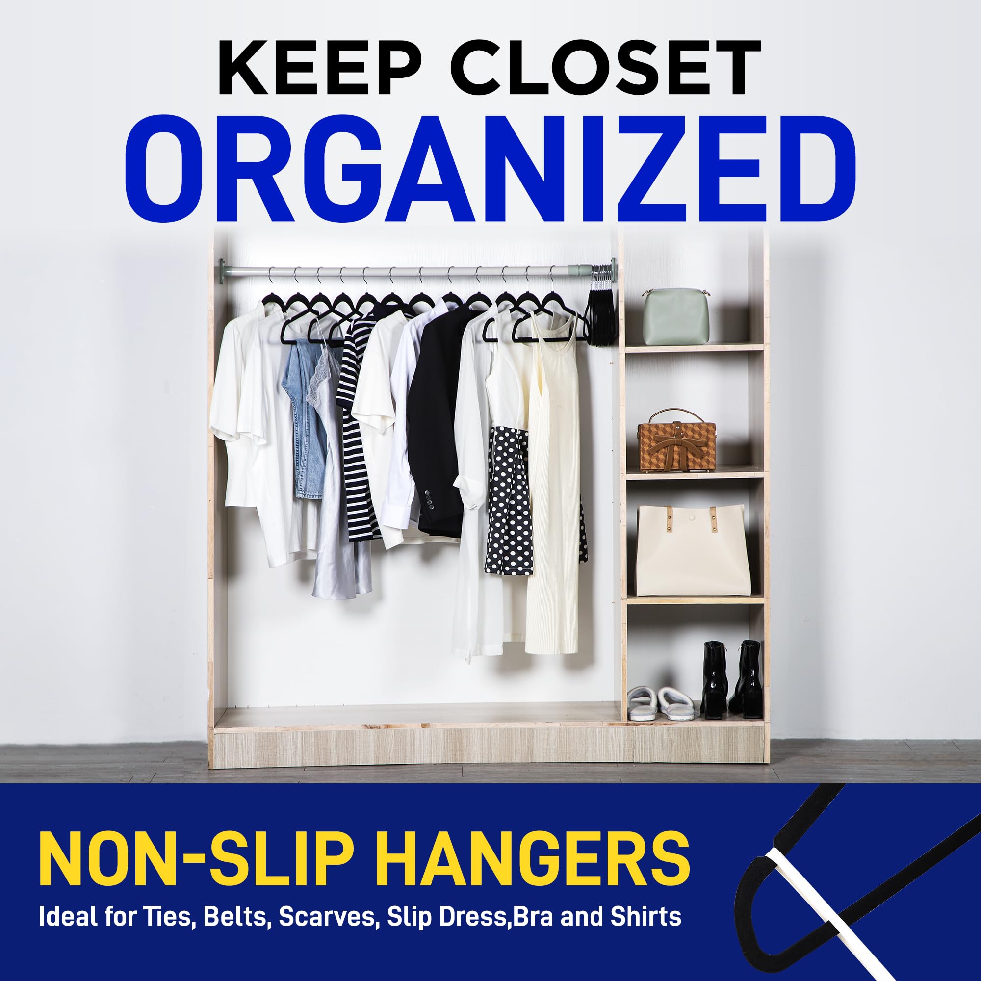Lifemaster Velvet Non-Slip Plastic Hanger Set - 20 Pieces Non-Slip Clothes Hanger Set with 360° Swivel Hook, Space-Saving, Sleek Design, Smooth Velvet Finish, Lightweight Construction - Black