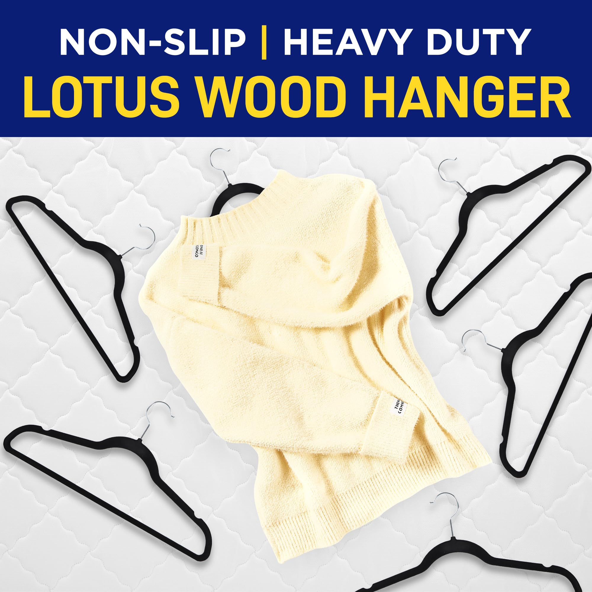 Lifemaster Velvet Non-Slip Plastic Hanger Set - 20 Pieces Non-Slip Clothes Hanger Set with 360° Swivel Hook, Space-Saving, Sleek Design, Smooth Velvet Finish, Lightweight Construction - Black