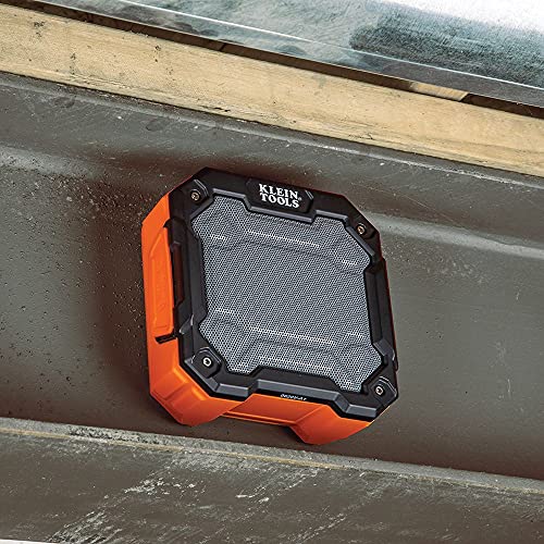 Klein Tools AEPJS3 Bluetooth Jobsite Speaker With Magnet and Hook, 20-Hr Run Time, Charge Devices Via USB A or C Ports, Daisy Chain for Pairing, Hands Free Capable, IP54 Dust and Water Resistant