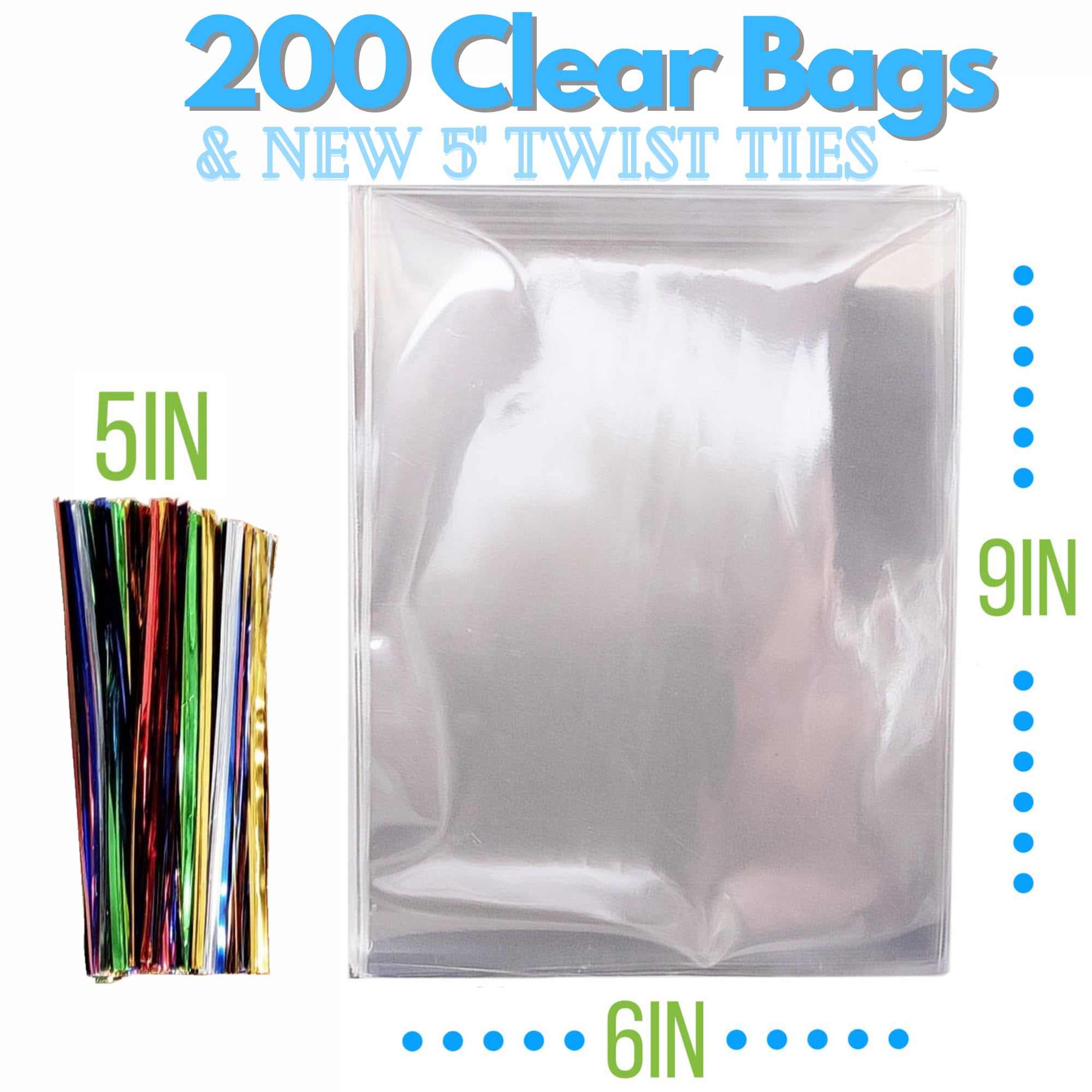 200 Pcs 6x9 Clear Flat Cello/Cellophane Treat Bags for Gift Wrapping, Thick OPP Plastic Bags for Wedding Cookie Birthday Cake Pops Gift Candy Buffet Supplies