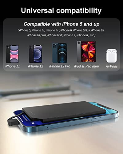TNTOR Portable Charger with Built in Lightning Cable(MFi Apple Certified) 5000mAh Ultra Slim Power Bank Compatible with iPhone 14/13/12/11 Pro/Max/X/8/7 etc