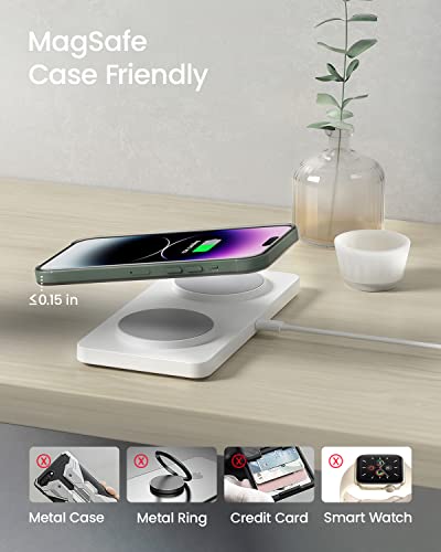Magnetic Wireless Charging Pad, GEEKERA 2 in 1 Charging Station for Apple, Dual MagSafe Wireless Charger for iPhone 14/13/12 Pro Max/Pro/Plus/Mini, AirPods 3/Pro 2 (ONLY for Apple Products)