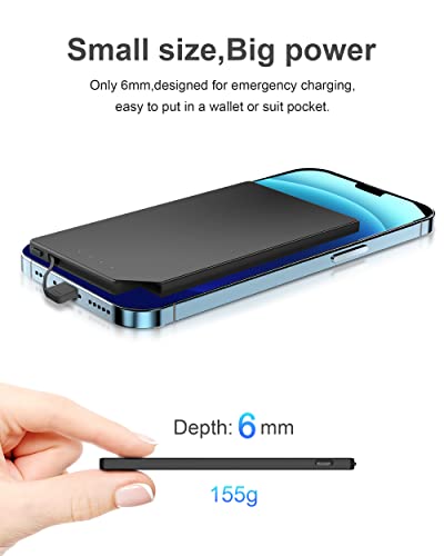 TNTOR Portable Charger with Built in Lightning Cable(MFi Apple Certified) 5000mAh Ultra Slim Power Bank Compatible with iPhone 14/13/12/11 Pro/Max/X/8/7 etc